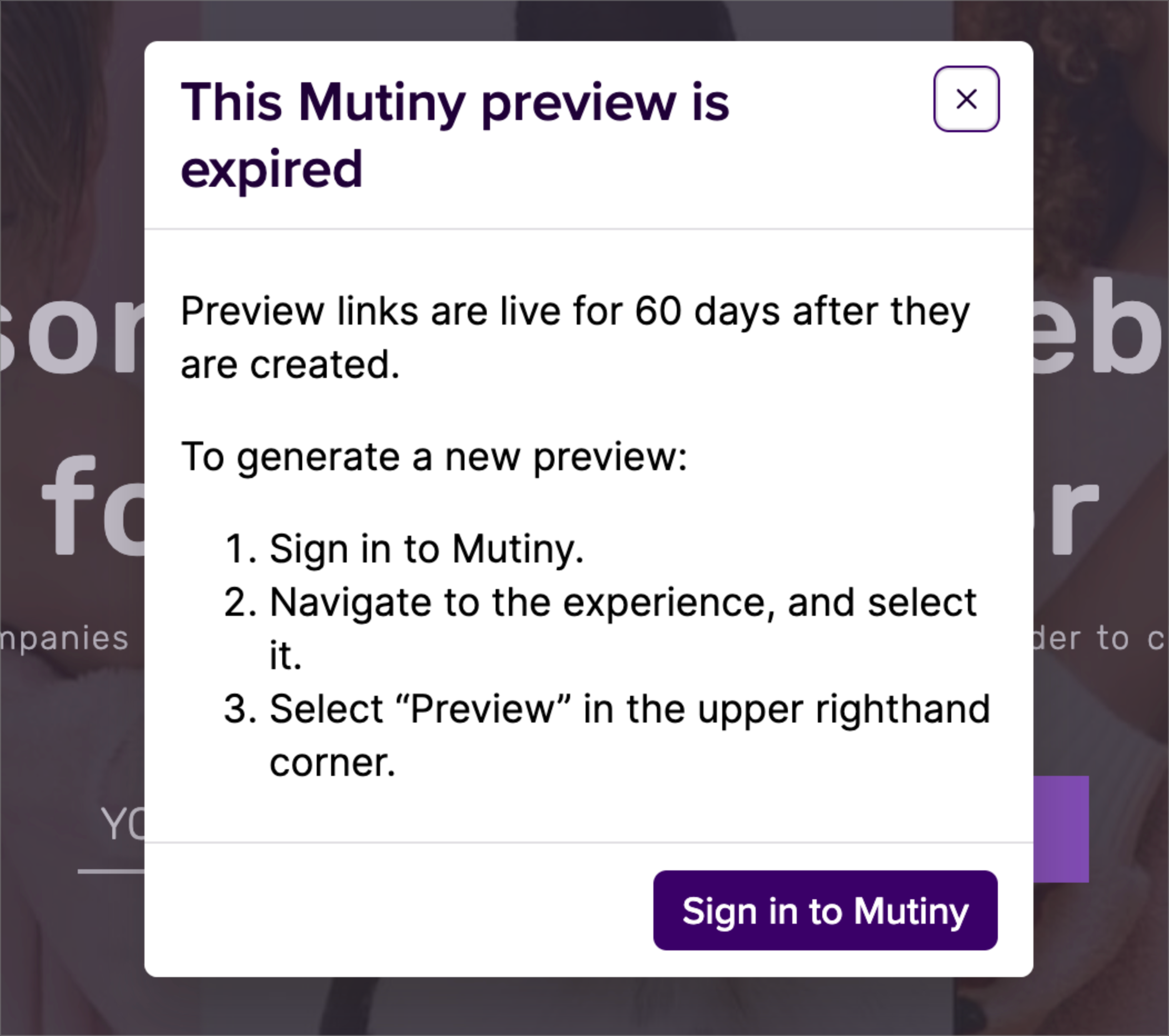 Previewing your experiences – Mutiny
